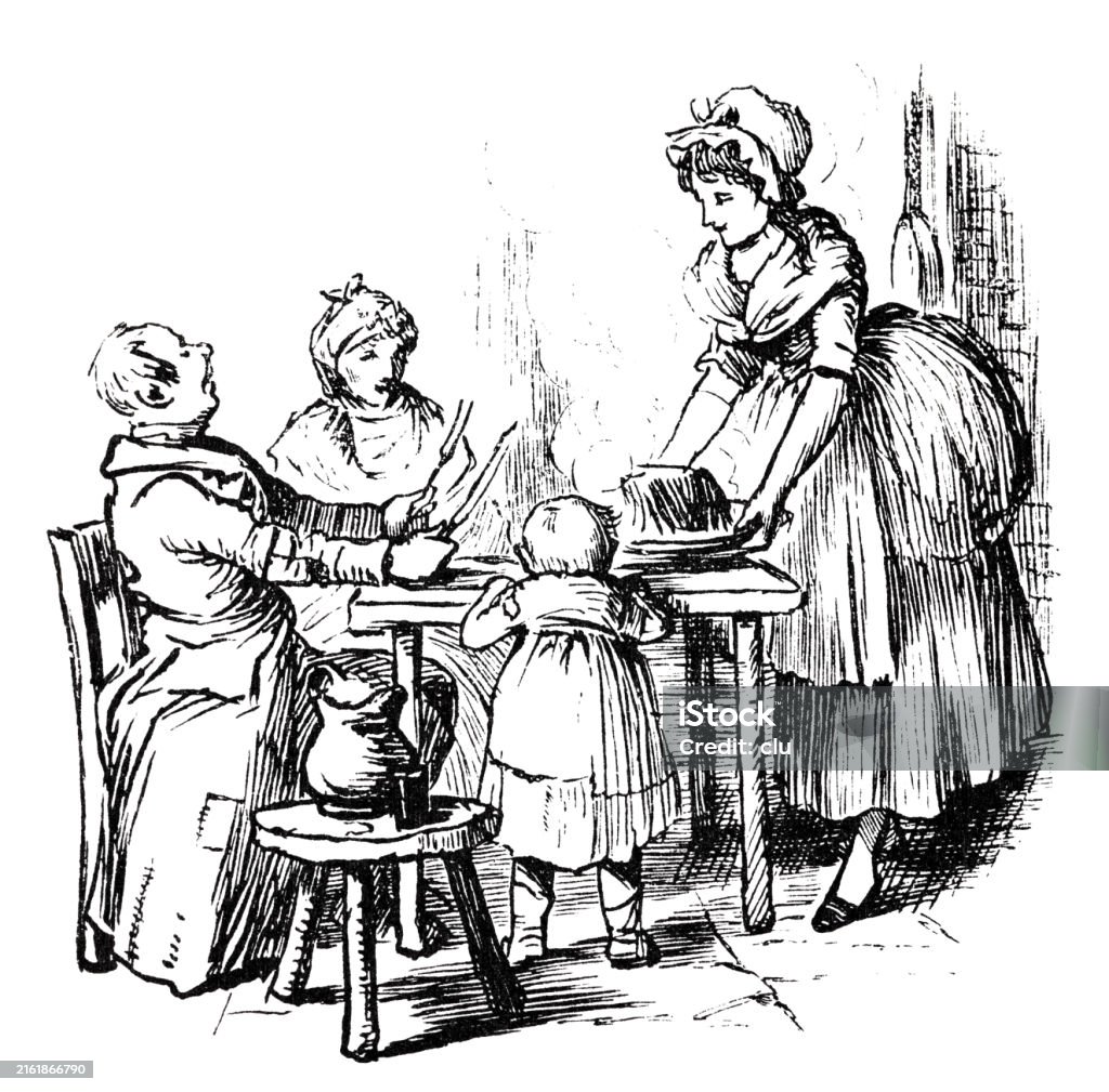 Mother Serving The Pudding Stock Illustration Download Image Now 1880 1889 1884 19th