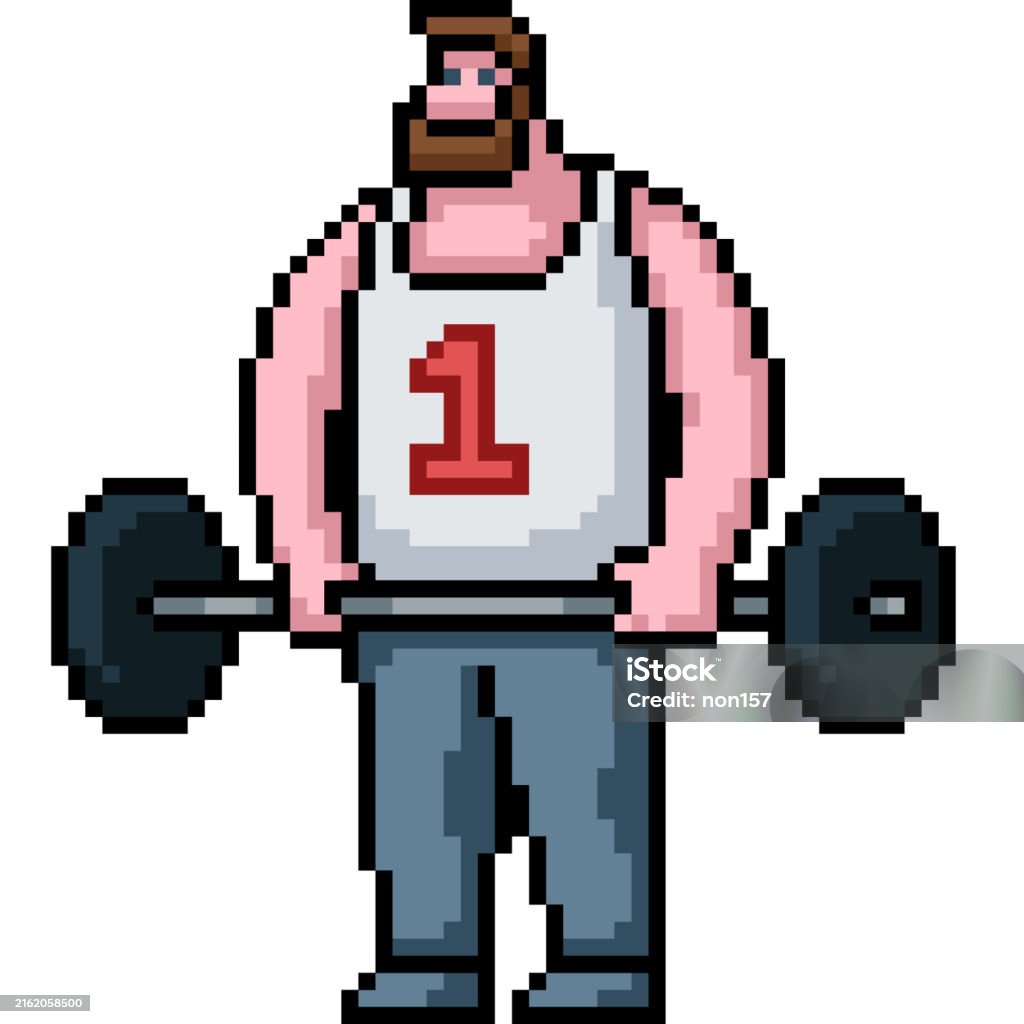 Pixel Art Of Strong Muscle Man Stock Illustration Download Image Now Adult Adults Only Arm
