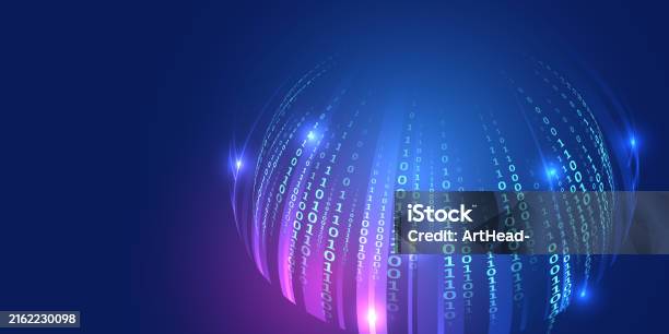 Analytics Sorting Structuring Transferring Information Blue Background With Data Flow Binary