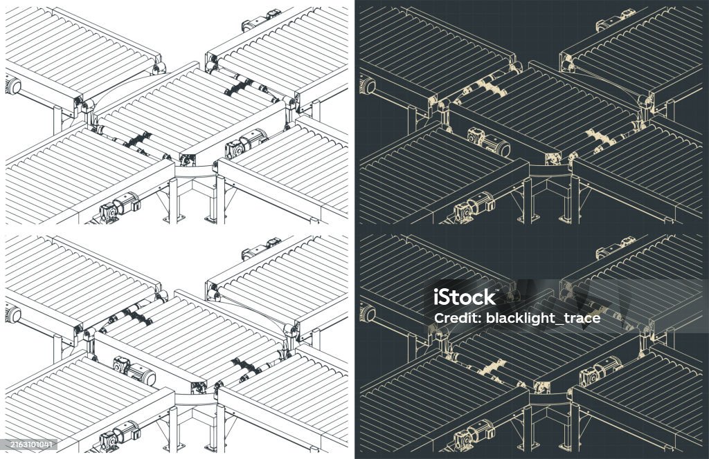 Turntable Roller Conveyor Technical Drawings Stock Illustration ... Turntable Roller Conveyor Technical Drawings Stock Illustration ...