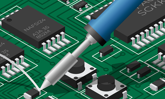 Isometric Electronic Board With Soldering Iron Isometric Printed