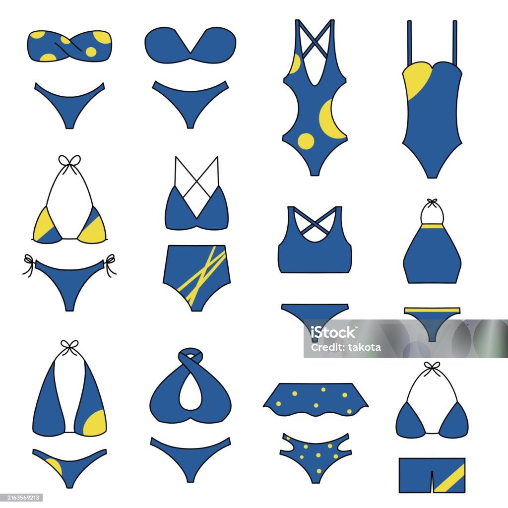 Swimming Costume Set5 Stock Illustration Download Image Now Bikini Blue Clothing Istock