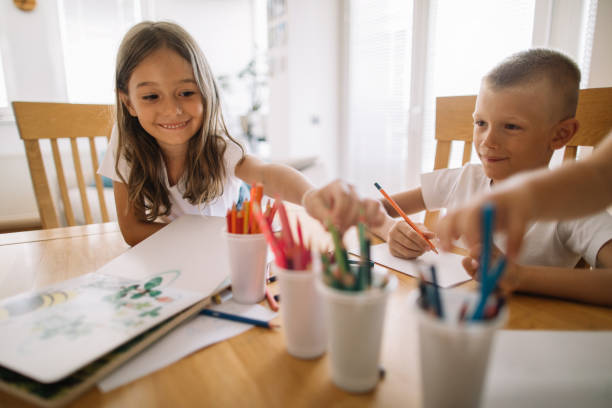 Free Stock Photo of Two children drawing together | Download Free ...
