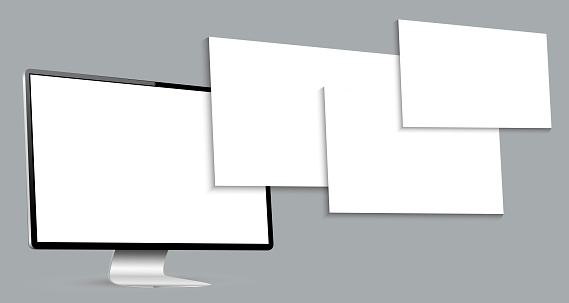 Mockup Layar Komputer Realistis Dengan Halaman Wireframing Kosong