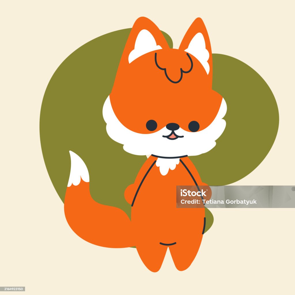 Ilustración De Cute Kawaii Fox In Cartoon Flat Doodle Simple Style Design Element For Posters