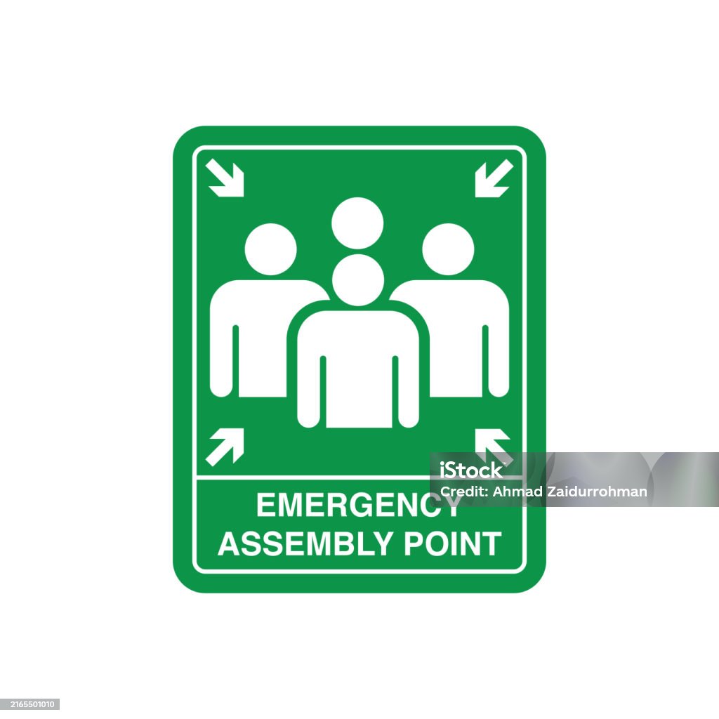 Emergency Evacuation Assembly Point Sign Gathering Point Signboard Vector Illustration Stock