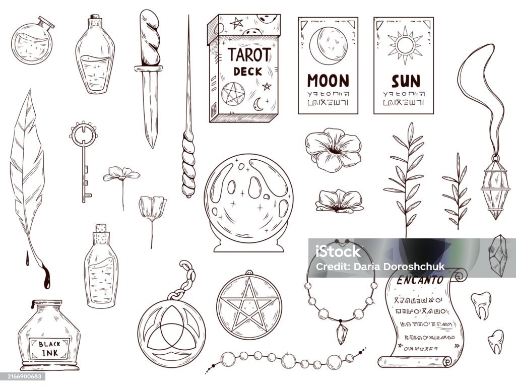 Magical Objects For Tarot Fortune Telling Palm Reading Hand Drawn ... Magical Objects For Tarot Fortune Telling Palm Reading Hand Drawn ...