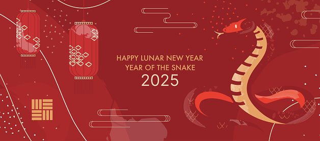 Spanduk Tahun Baru Imlek 2025 Desain Template Kartu Ular Tahun Dengan