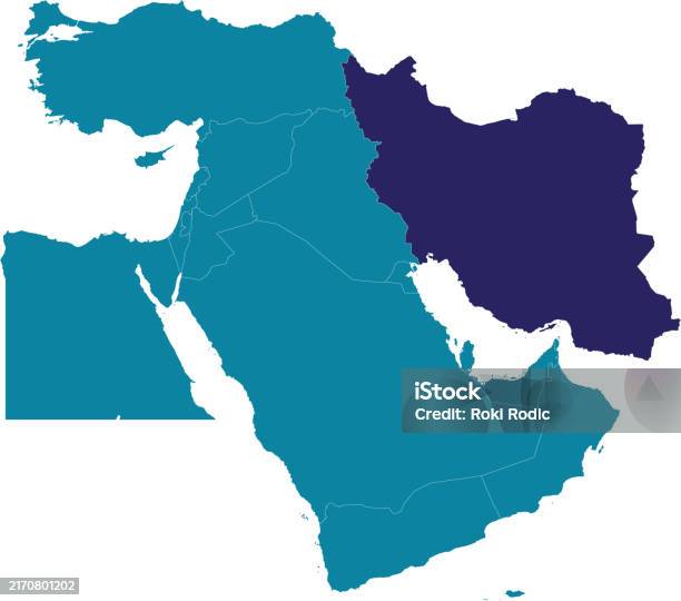 Highlighted Map Of Iran Inside Map Of The Middle East Stock