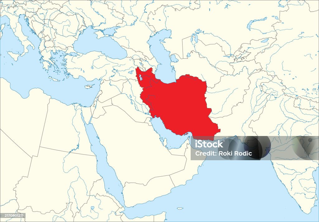 Highlighted Map Of Iran Inside Map Of The Middle East Stock