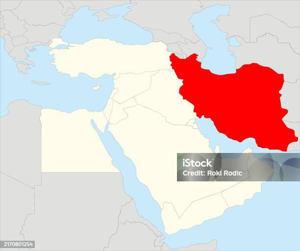 Highlighted Map Of Iran Inside Map Of The Middle East Stock