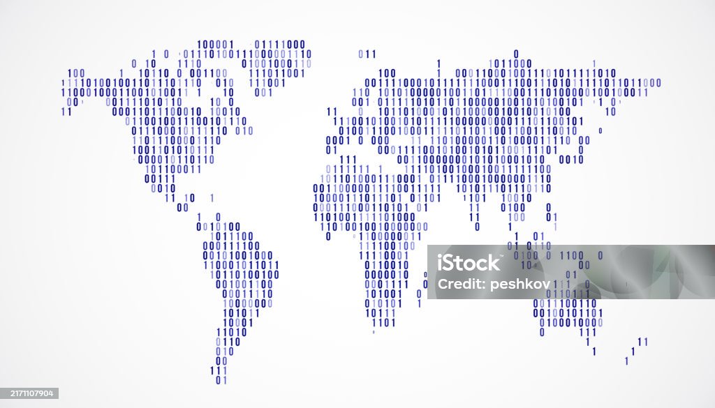 Digital World Map With Binary Code On White Background 3d Rendering ... Digital World Map With Binary Code On White Background 3d Rendering ...