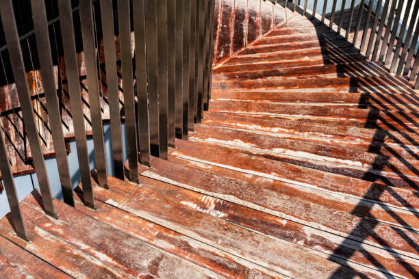 Free Stock Photo of Spiraling staircase with wooden steps and light ...