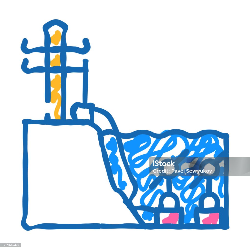Scheme Of Work Tidal Power Plant Icon Doodle Illustration Stock