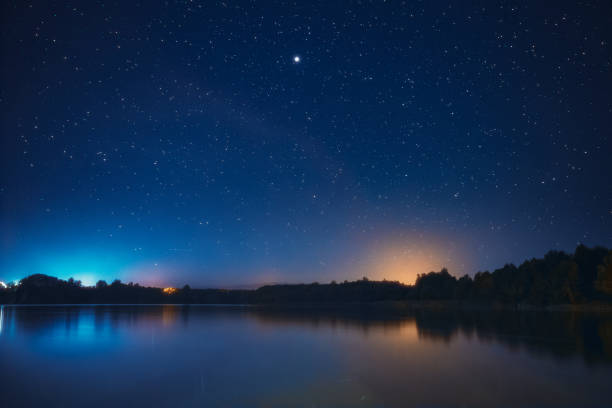 Free Stock Photo of Starry night sky over tranquil lake | Download Free ...