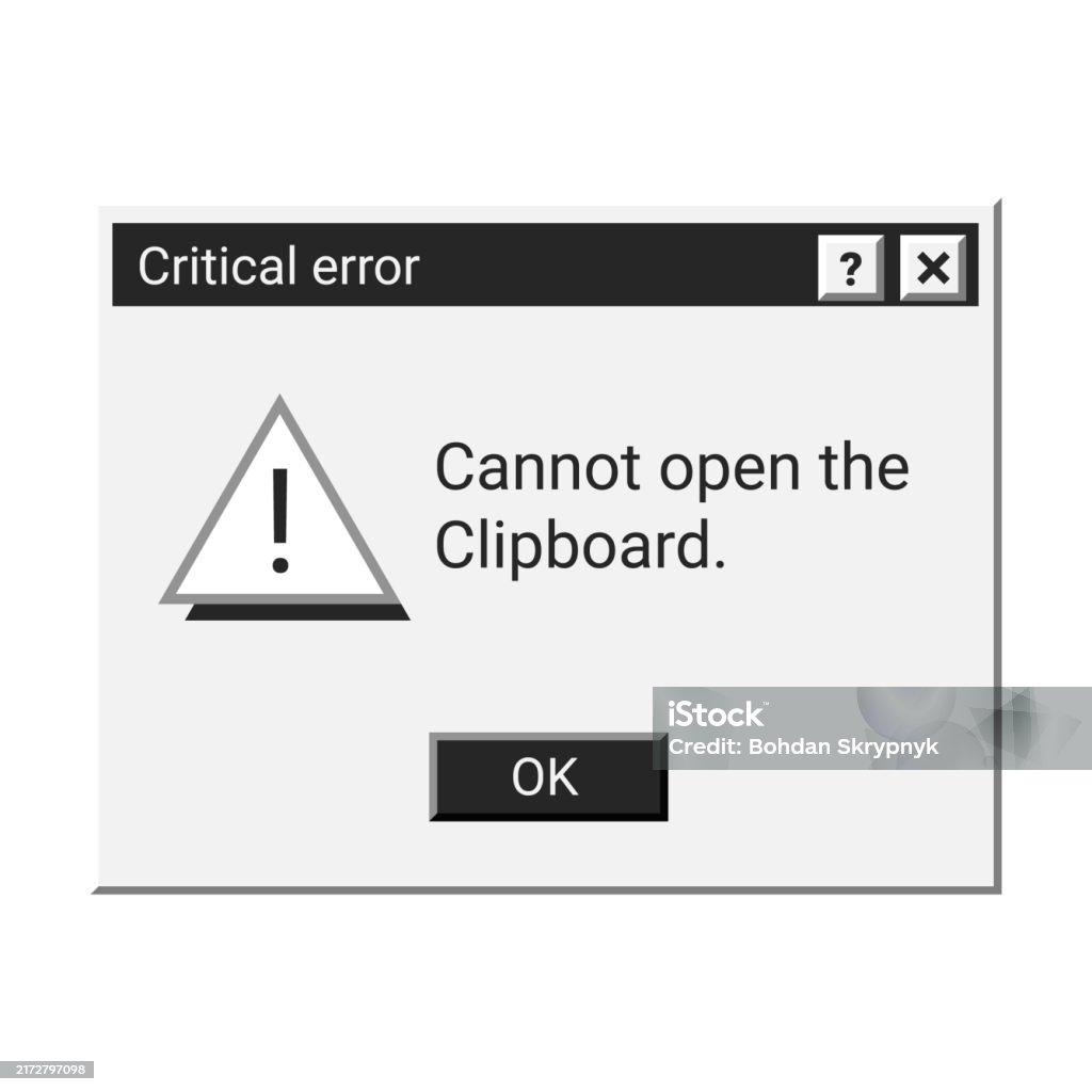Retro Critical Error Message In Black Color Old Warning Window In Old Style Stock Illustration