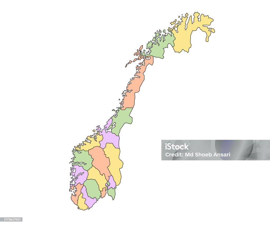 Colored Norway Country Administrative Map Regions Map Of Norway Blank ... Colored Norway Country Administrative Map Regions Map Of Norway Blank ...