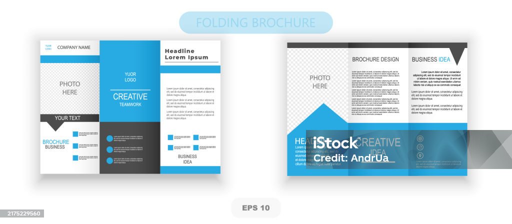 Desain Brosur Perusahaan Biru Tiga Kali Lipat Grafik Vektor Template