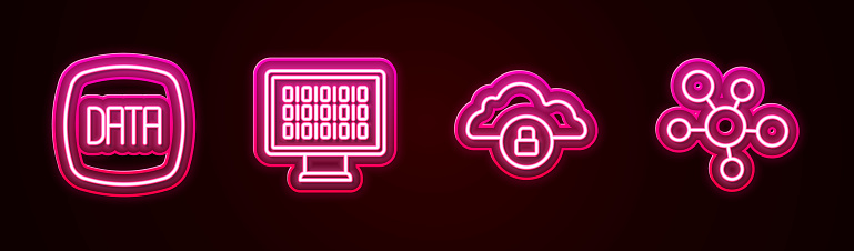 Set Line Data Analysis Binary Code Cloud Computing Lock And Mind Map