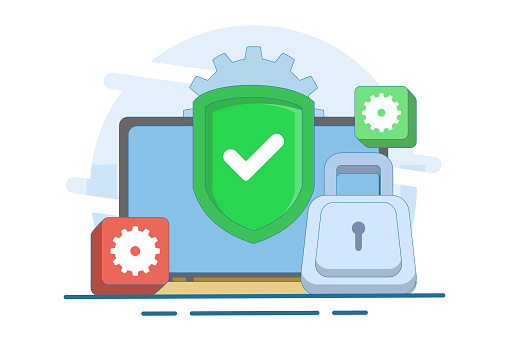 Computer Security Concept Device Security Pc Protected With Lock And