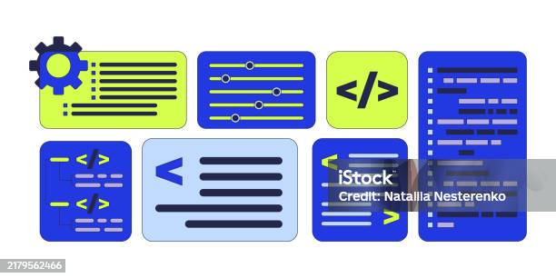 Software Development Programming Interface 2d Cartoon Objects Set Stock