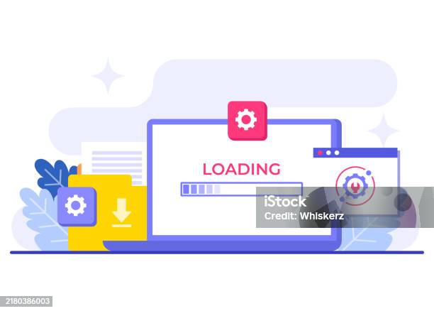 System Maintenance Flat Vector Illustration Error Fixing Trouble Device Updating Software System