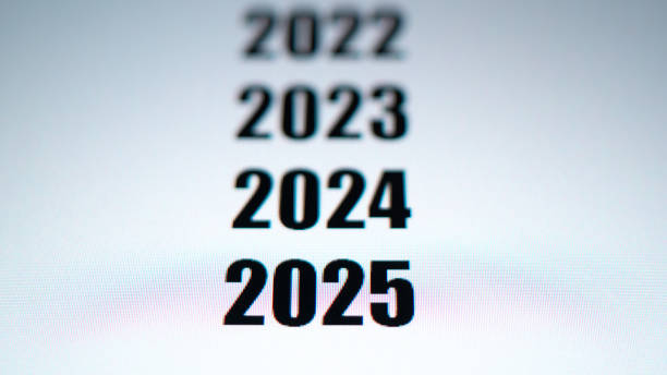 Close-up image of years 2022 to 2025 displayed in bold font on LED ...