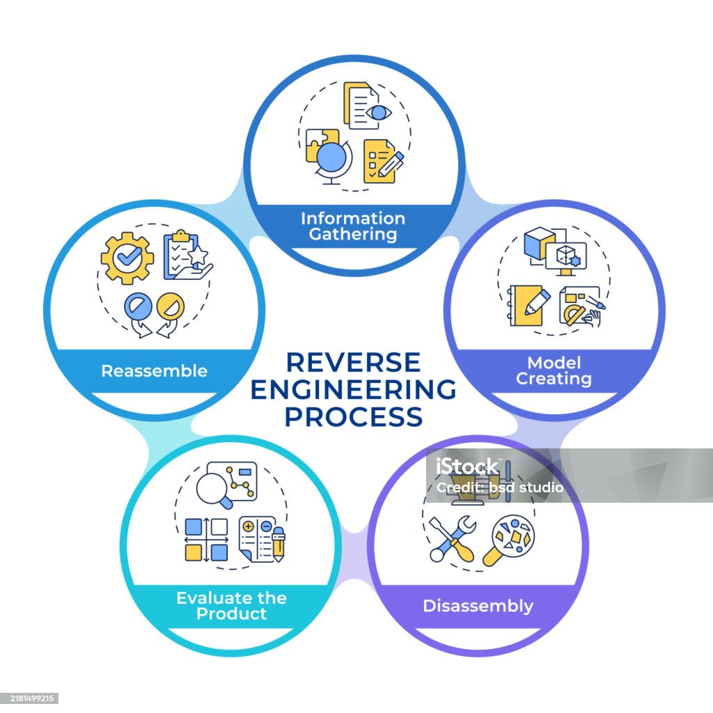 Reverse Engineering Process Infographic Circles Flowchart Stock