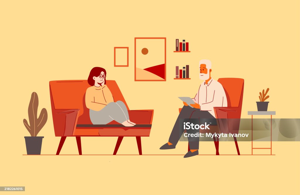 Illustration Vectorielle Montrant Une Séance De Psychothérapie Où Une