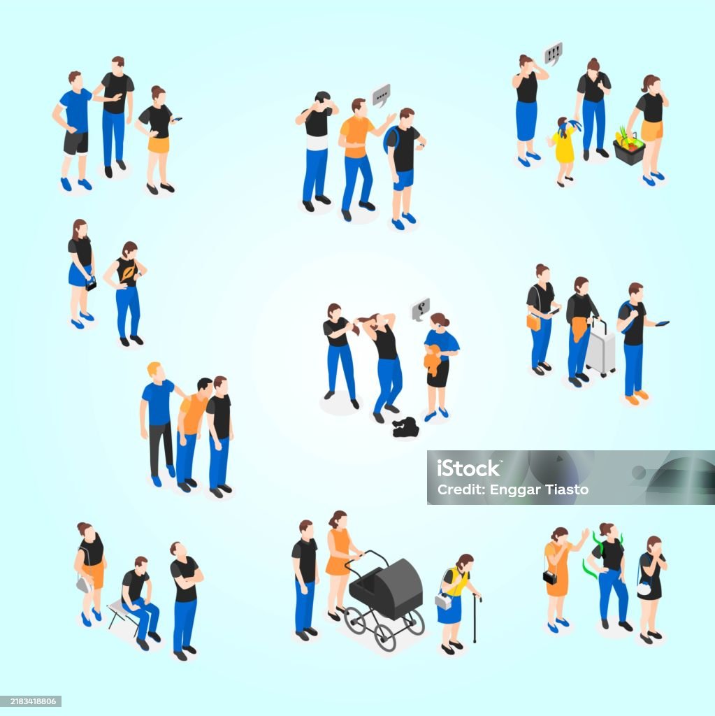 Queue Isometric Icon Set Different Types Of Queues And Different ... Queue Isometric Icon Set Different Types Of Queues And Different ...