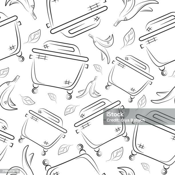 Tempat Sampah Besar Dengan Pola Kulit Pisang Ilustrasi Stok Unduh