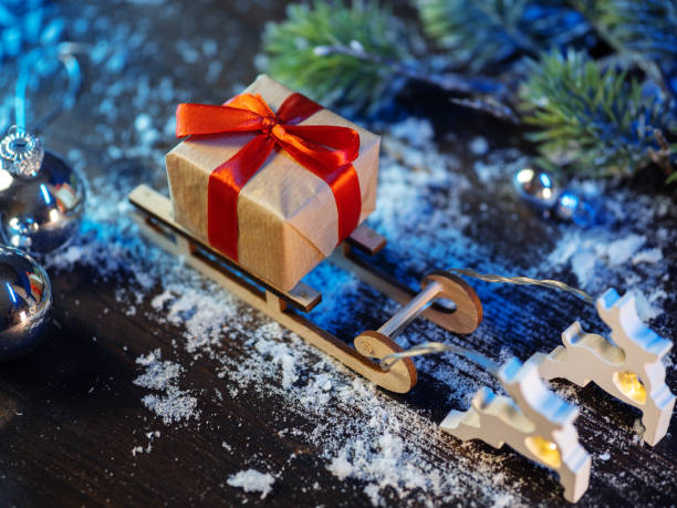 Free Stock Photo of Christmas sledge with blue and gold box | Download ...