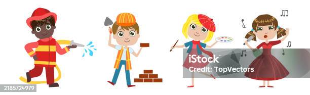 Kids In Professional Wear Demonstrate Different Job Vector Set Stock ... Kids In Professional Wear Demonstrate Different Job Vector Set Stock ...