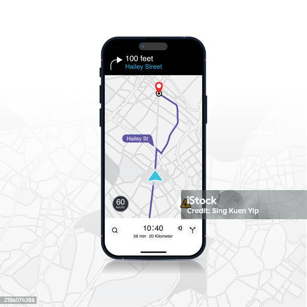 Gps Navigation Map App Smartphone Map With Red Pinpoint And Blue