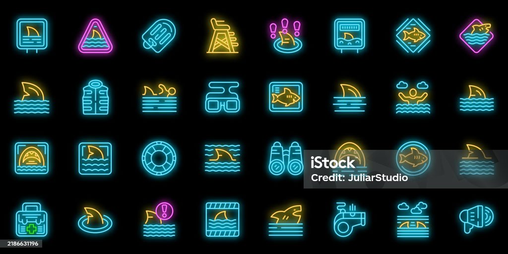 Beware The Sharks Icons Set Vector Neon Stock Illustration - Download ... Beware The Sharks Icons Set Vector Neon Stock Illustration - Download ...
