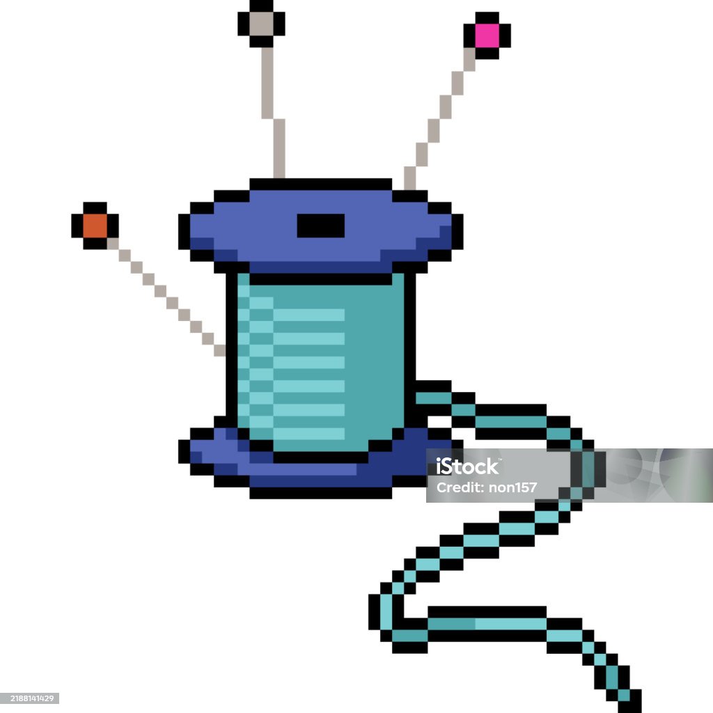 Pixel Art Of Thread Spool Needle Stock Illustration Download Image