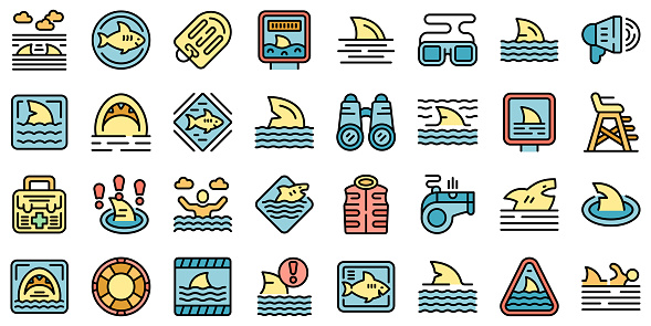 Beware The Sharks Icons Set Vector Flat Stock Illustration - Download ... Beware The Sharks Icons Set Vector Flat Stock Illustration - Download ...