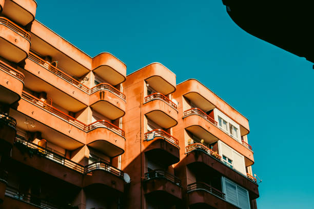 Free Stock Photo of Modern terracotta building facade with balconies ...