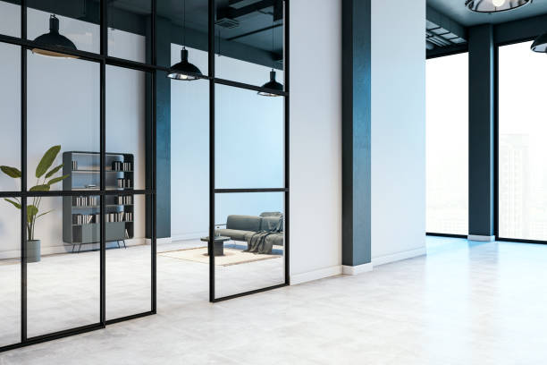 Free Stock Photo of Modern office corridor with glass partitions ...