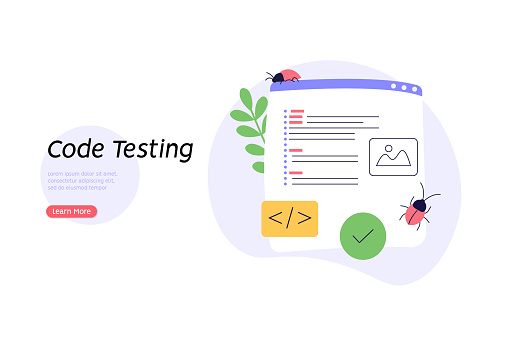 Software Testing Illustration Coders Working With Code Testing And Debugging Searching Bugs