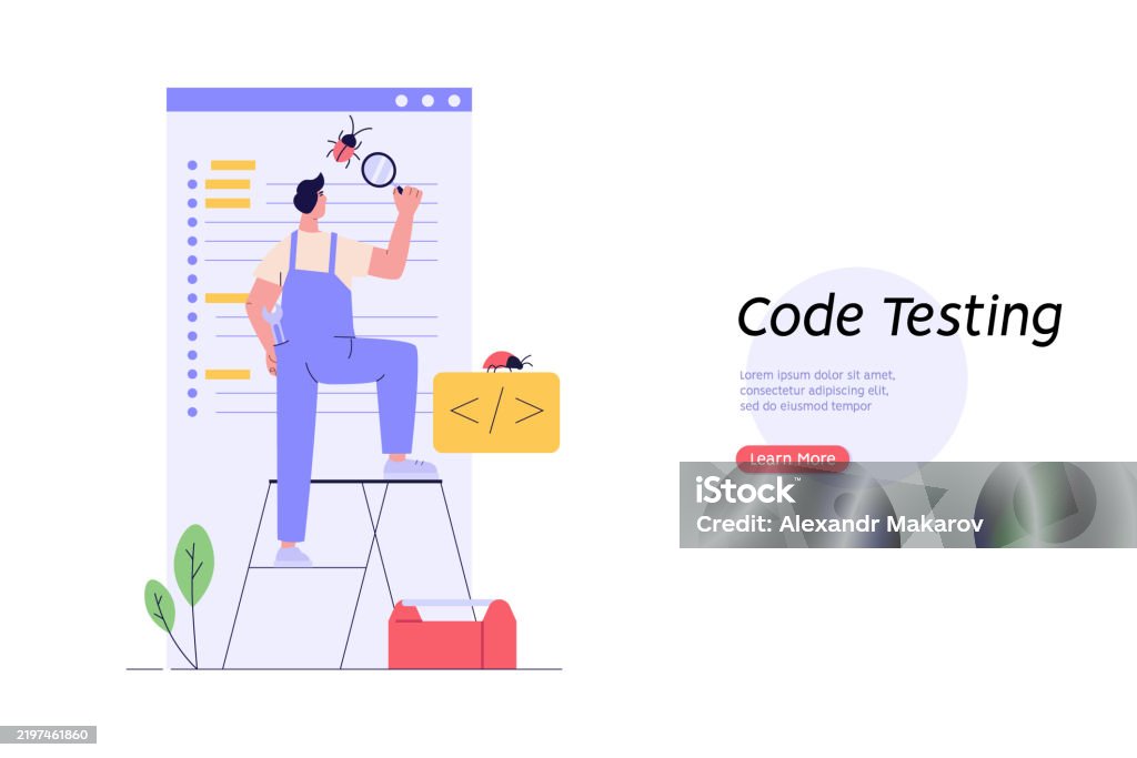 Software Testing Illustration Coders Working With Code Testing And Debugging Searching Bugs