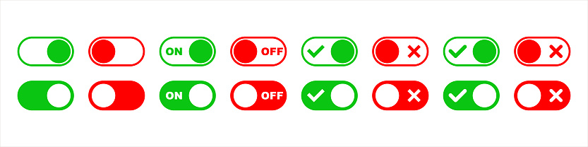 On And Off Toggle Switch Button Icons Set Setting Control Toggle On Off Switch Buttons Stok