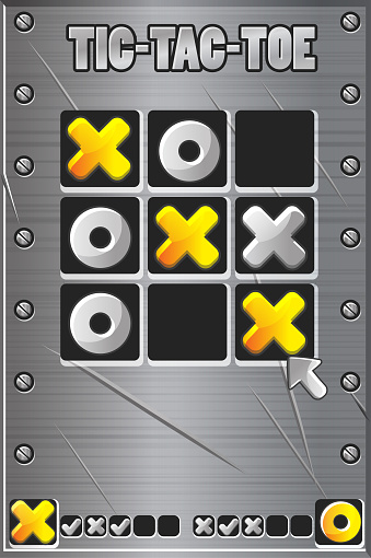 Tictactoe Metal Style Ui Game With Cursor Arrow Board Logic Game For