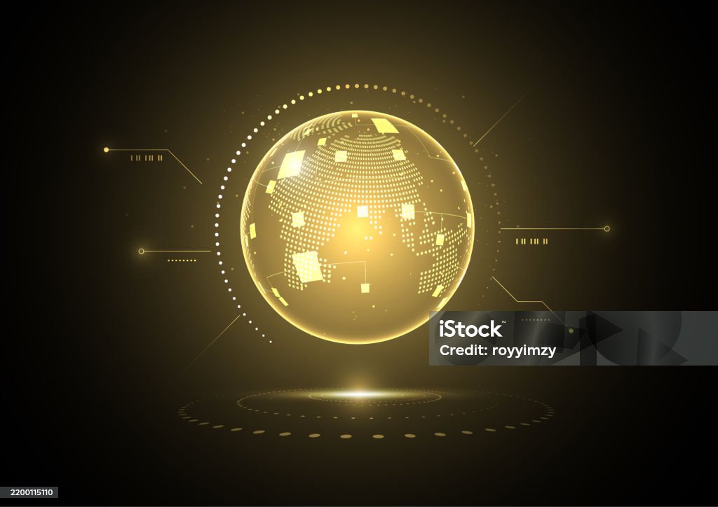 Abstract Global Network Connection On Gold Background World Map Point