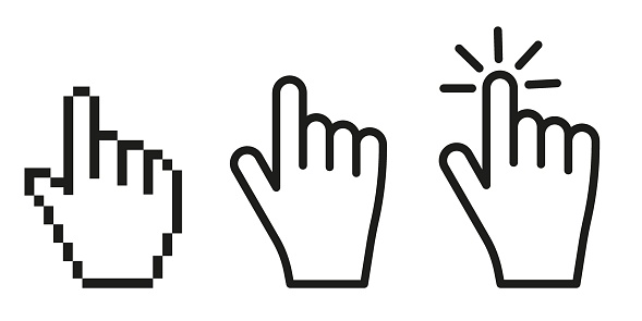 Collection Of Three Computer Arrows In The Shape Of A Hand Arrow Tools Computer Interface Button