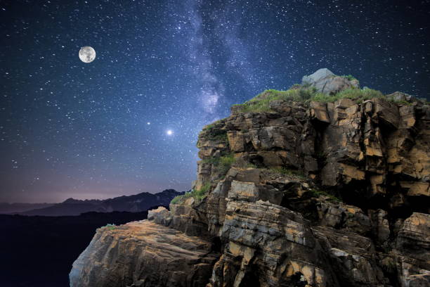Free picture: mountain, rocks, cliff, night, stars, sky