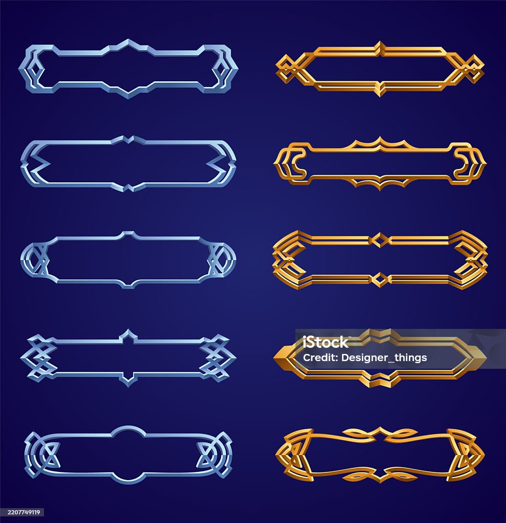 Frames Medieval Game Ui Empty Rectangle Frames In Old Style Interface Elements Metallic Banners