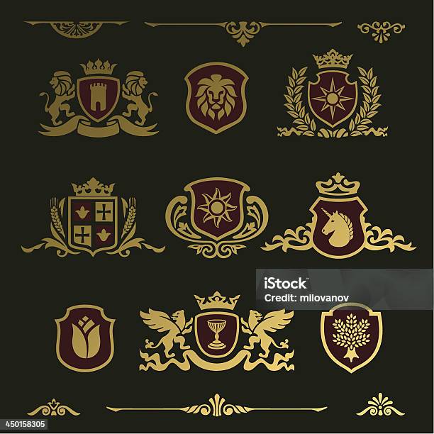 Heraldic 실즈 문장에 대한 스톡 벡터 아트 및 기타 이미지 문장 디자인 요소 왕족 Istock