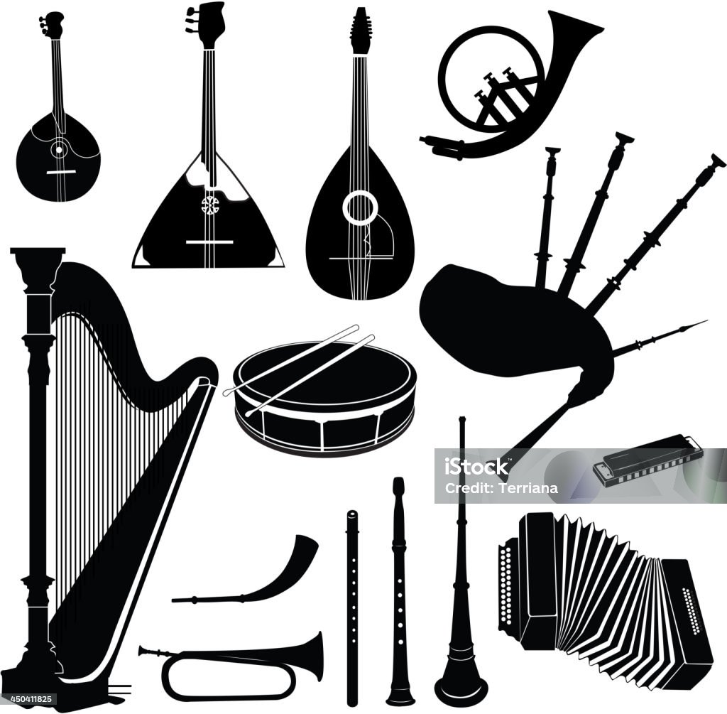 Music Instruments Vector Set Folk Musical Instrument Silhouette ... Music Instruments Vector Set Folk Musical Instrument Silhouette ...