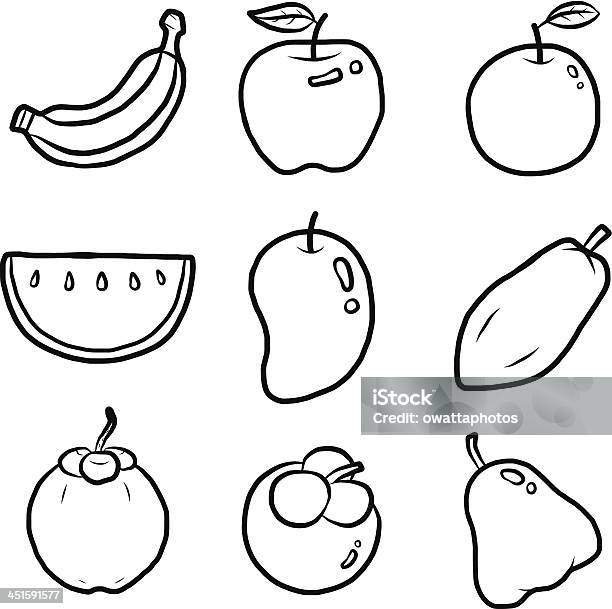 Fruits Cartoon Black And White向量圖形及更多芒果圖片 芒果 黑白片 健康飲食 Istock